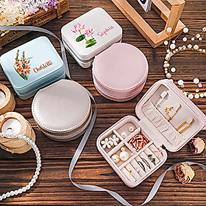 SWIMFUN Bridesmaid Proposal Gifts Custom Leather Jewelry Box, Colorful Birth Flower Travel Jewelry Case Ring Box, Wedding Bachelorette Mom Gifts for Women Girls