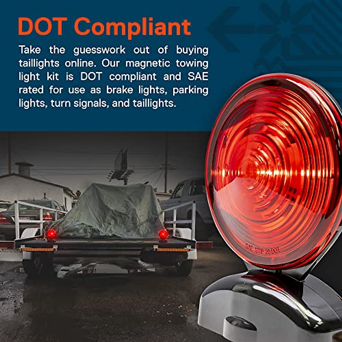TRUE MODS 20' Magnetic LED Trailer Tail Towing Light Kit [DOT FMVSS-108] [SAE STIP] [IP67 Submersible Waterproof] [55lb Magnet] Turn Brake Parking Lights for Truck RV Boat Car Bike Trailer
