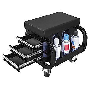 BIG RED Rolling Creeper Garage/Shop Seat with Three Built-in Drawers, Rolling Tool Chest,Black,APD2016AR