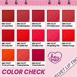 Peripera Ink the Velvet Lip Tint | High Pigment Color, Longwear, Weightless, Not Animal Tested, Gluten-Free, Paraben-Free | #007 GIRLISH RED, 0.14 fl oz