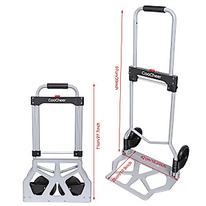 220lbs Capacity Folding Hand Truck and Dolly, Portable Heavy Duty Aluminum Two-Wheel Luggage Cart for Travel and Office Use (US Stock)