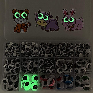 Vanteexpro Craft Googly Wiggle Eyes with Self Adhesive, 1000pcs Mix Size and Colored Googly Eyes with Eyelashes