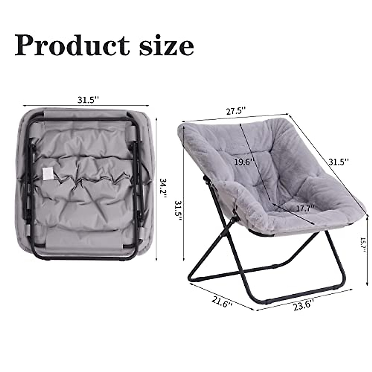 Givjoy Saucer Chair, Soft Faux Fur Oversized Folding Accent Chair, Soft Furry Lounge Lazy Chair, Metal Frame Moon Chair for Bedroom, Living Room