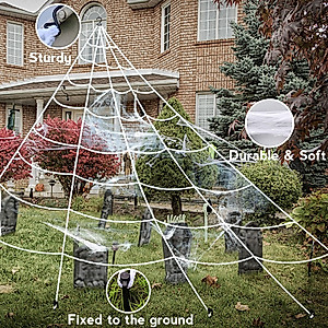 Halloween Decorations Outdoor 16 FT Giant Halloween Spider Web + 50" Large Spider, Triangular Huge Spider Web and Stretch Cobwebs Outdoor Halloween Decorations Yard Lawn Party Decor Props for Haunted