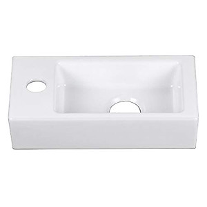 DeerValley DV-1V081L Liberty Wall Mount Sink, Rectangle Mini Vessel Sink,Small Bathroom Cloakroom White Porcelain Ceramic Wash Basin Right/Left Hand (Left Hand) (Left Hand)