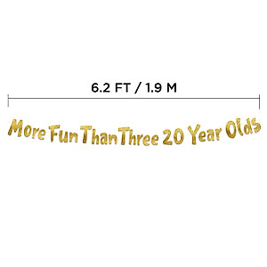 More Fun Than Three 20 Year Olds Gold Glitter Banner - Happy 60th Birthday Party Banner - 60th Birthday Party Decorations and Supplies - 60th Wedding Anniversary Decorations