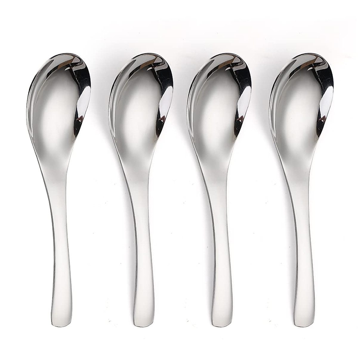 AXIAOLU Thick Heavy-weight Soup Spoons, Stainless Steel Silver Table Spoon, 6.3 inches Korean Spoons for Cereal Ramen Soup Dips Curry Sauces Stews, Set of 4