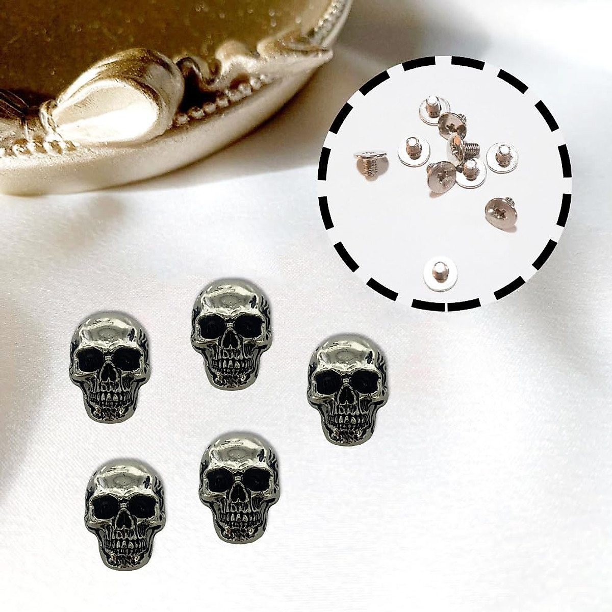 Kesvila 10PCS Skull Head Decorative Buckle Skull Conchos for Leather Screw Back for Bag Leather Belt DIY Craft Making (Antique Silver)
