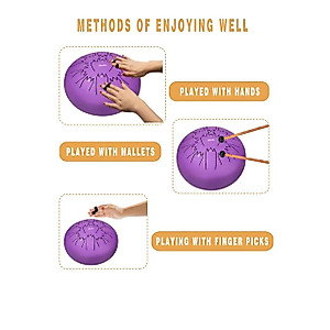 Nanrika Steel Tongue Drum, 12 Inch 13 Note,Percussion Instrument, Hand Pan Drum, With Bag, Music Book, Drumstick and Finger Cover (Lavender)