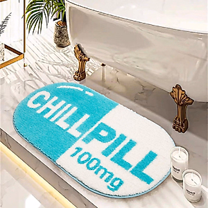 Microfiber Plush Chill Pill Rug, Super Soft and Absorbent Chill Pill Bath Mat Machine Washable, Preppy Room Decor Cute Aesthetic, 16x28 in, Blue