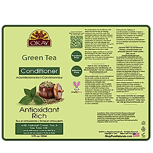 OKAY | Green Tea Nourishing Antioxidant Rich Conditioner | For All Hair Types & Textures | Revitalize - Rejuvenate - Restore | With Tea Tree Oil | Free of Paraben, Silicone, Sulfate | 12 oz , pale green