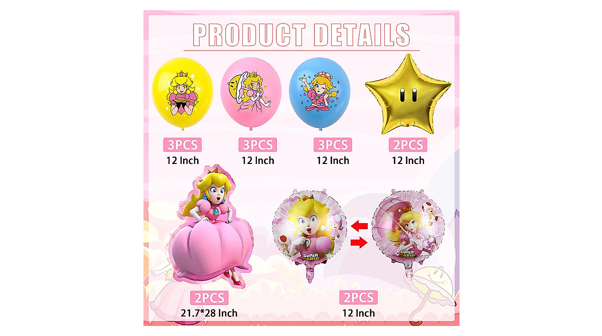 128 PCS Princess Peach Balloons Kit for Themed Party Decorations