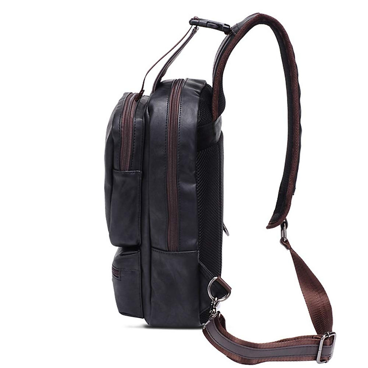 QICHUANG Men Sling Bag PU Leather Unbalance Chest Shoulder Bag with USB Charging Port Gift for Men (black)