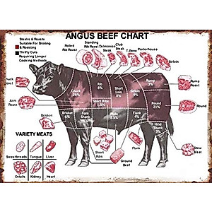 Chart Meat Cuts Diagram Poster Retro Painting Tin Sign for Street Garage Family Restaurant Cafe Bar People Cave Farm Wall Decoration Crafts Metal Tin Sign 8x12inch