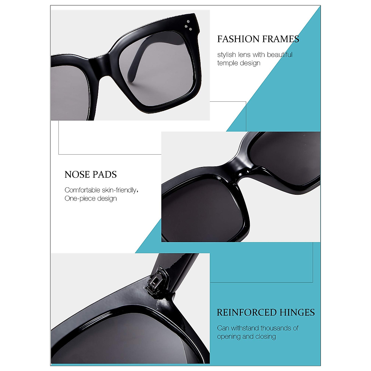 6 Pairs Oversized Sunglasses Vintage Retro Square Frame Sunglasses with Flat Lens and 3 Pieces Glass Cloths