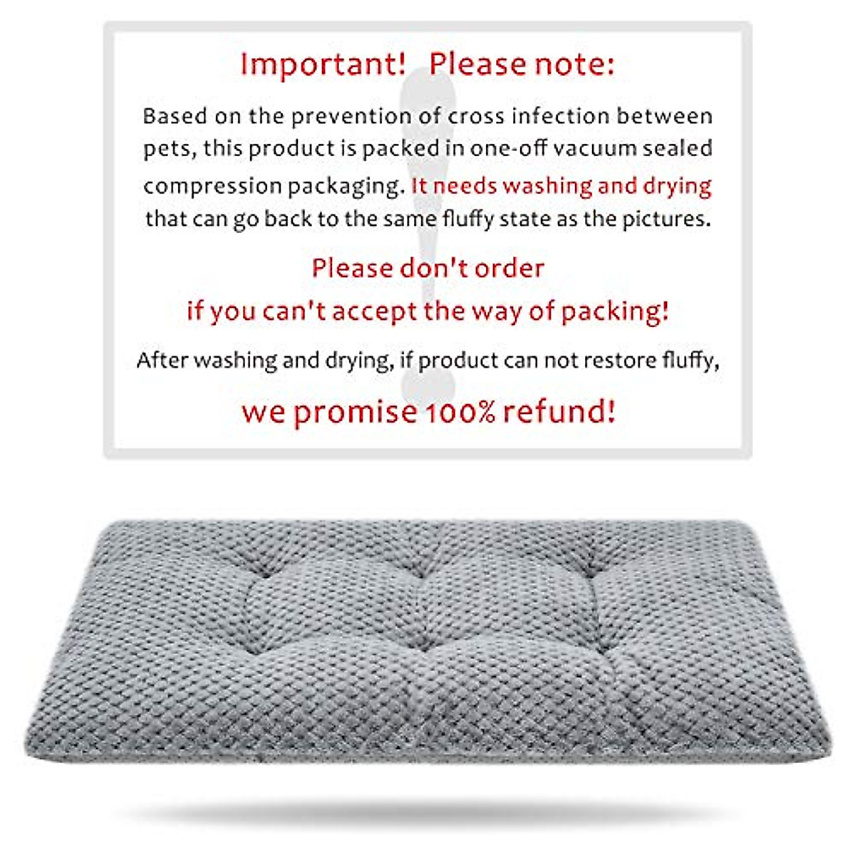 WONDER MIRACLE Fuzzy Deluxe Pet Beds, Super Plush Dog or Cat Beds Ideal for Dog Crates, Machine Wash & Dryer Friendly (15" x 23", S-Grey)