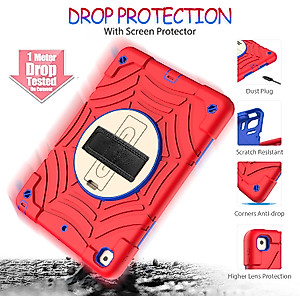 BMOUO Case for iPad 9th/8th/7th Generation - 10.2 Inch 2021/2020/2019 with Screen Protector, 360 Rotating Stand Hand & Shoulder Strap Shockproof Kids Case for iPad 9/8/7 Gen, Red