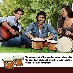 NXWVPC Bongo Drums, 2 Set 6" and 7" Drum Set, Tunable Percussion Instruments Synthetic Metal Frame Construction Bongo Drum for Kids Adults Beginners with Travel Bag and Tuning Wrench, Natural Finish