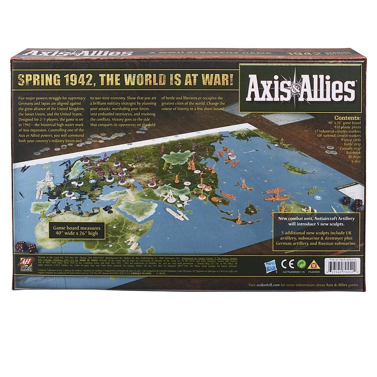 Avalon Hill Axis & Allies 1942 Second Edition WWII Strategy Board Game, with Extra Large Gameboard, Ages 12 and Up, 2-5 Players