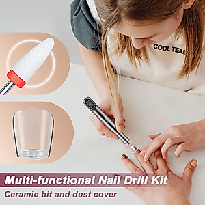 Auriox Cordless Nail Drill, USB-C Rechargeable Electric Nail Files for Acrylic Gel Nails, Professional Portable Nail Drill Kit Manicure Pedicure with Ceramic Nail Bit, 6 Metal Bit, Various Sand Bands