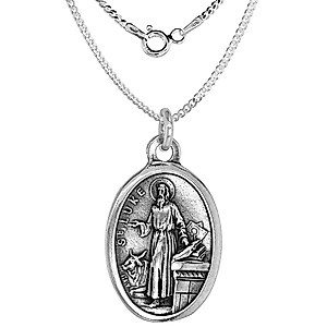 Sterling Silver St Luke Medal Pendant Oxidized finish Oval 1 inch