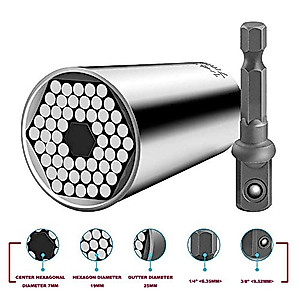 CIGOTU Universal Socket, 7mm-19mm Multifunctional Cordless Ratchet Adapter Socket Wrench Set, Screwdriver Set Hex Bit + 105 Degree Right Angle Drill