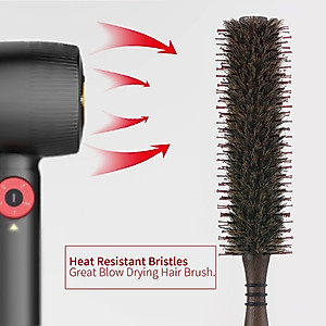 PERFEHAIR Small Round Boar & Nylon Bristle Brush -1.8 Inch, Styling Hairbrush for Blow Drying Curling Men & Women's Short, Thin, Fine Hair, Natural Wooden Handle
