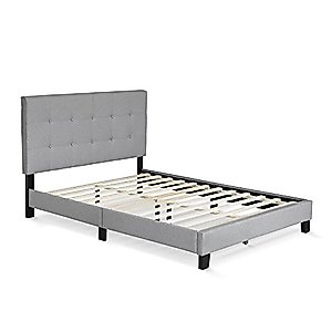 Furinno Laval Button Tufted Upholstered Platform Bed Frame, Full, Glacier