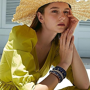 FIBO STEEL 6 Sets Bohemian Stackable Bead Bracelets for Women Stretch Multilayered Bracelet Set Multicolor Jewelry,Small Beads Stylish Style