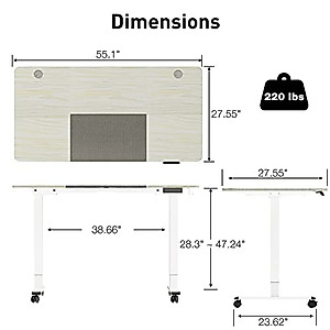 WOKA Dual Motor Electric Standing Desk, 55" x 28" Adjustable Height Stand up Desk, Sit Stand Desk for Home Office with 4 Memory Controller, Motorized Desk with Splice Board, White and Grey Tabletop