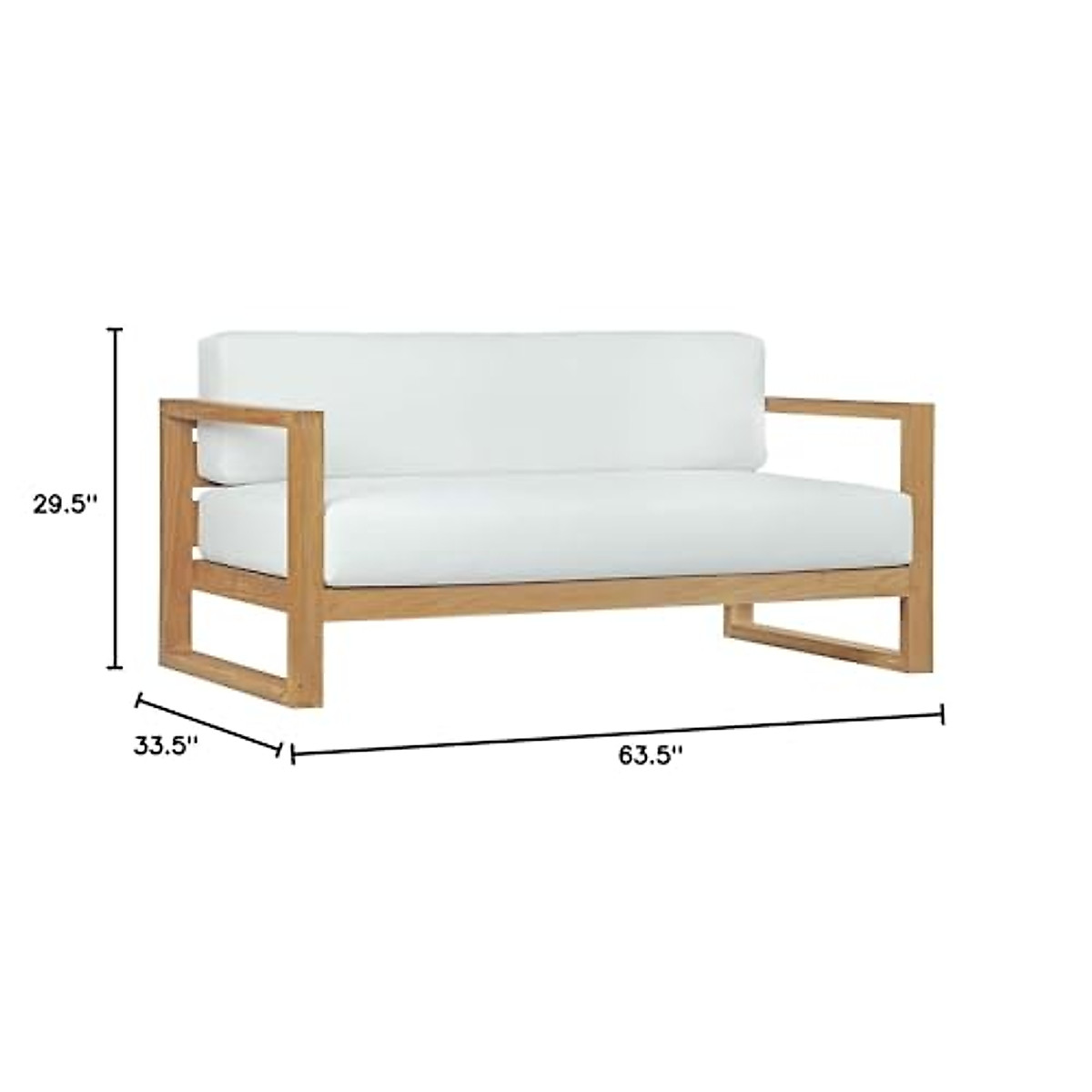 Modway Upland Teak Wood Outdoor Patio Sofa with Cushions in Natural White