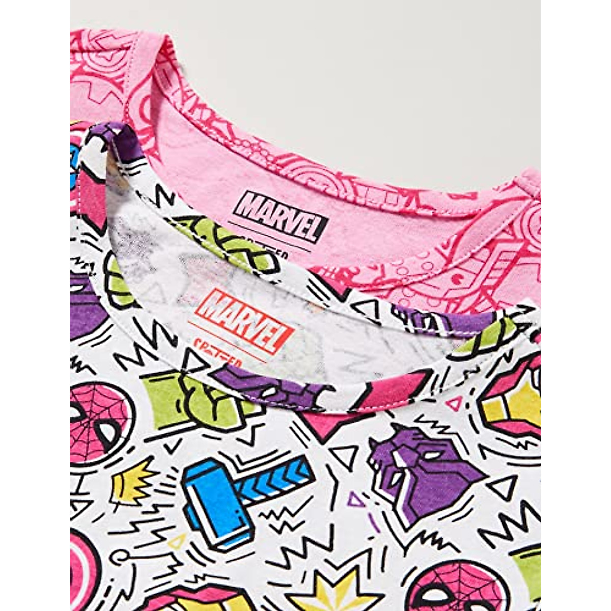 Amazon Essentials Disney Star Wars | Frozen | Princess Girls' Knit Short-Sleeve Cinch-Waist Dresses (Previously Spotted Zebra), Pack of 2, Pink Marvel, Small