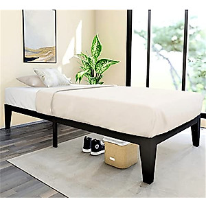 FIRSTHOMES Bed Frame/ Twin Bed/ Twin Platform Bed Frame / Twin Size Metal Bed Frame with Steel Slats / No Box Spring / 12" Metal Bed Frames / Easy Assembly/ Without Headboard- Black