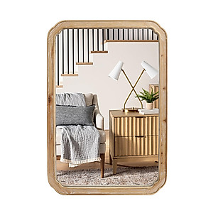 Wood Farmhouse Mirror, 24" x 36" Wall Mounted Ractangle Rustic Mirror for Foyer, Living Room, Bedroom, Bathroom