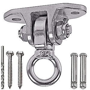 Dakzhou Stainless Steel 304 Heavy Duty Hanger 180°360° Swing 1200 LB Mounting Auger Installation Guide Playground Porch Swing Sandbag Yoga Hammock Stand Wooden Indoor-Outdoor
