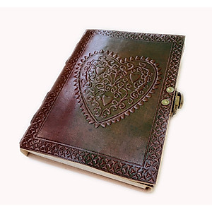 cuero Vintage Heart Embossed Leather Journal/Instagram Photo Album (Handmade Paper) - Coptic Bound with Lock Closure - Heart Journal (Brown)