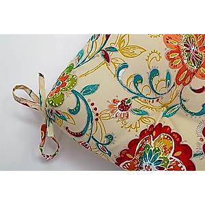 Pillow Perfect Bright Floral Indoor/Outdoor Sofa Setee Bench Swing Cushion with Ties Tufted, Weather, and Fade Resistant, 18" x 56", Tan Fanfare