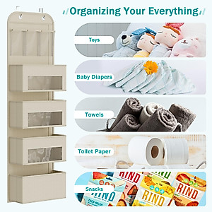 YOUDENOVA Over The Door Organizer, 4-Shelf Door Hanging Organizer, Baby Organizer for Nursery, Beige