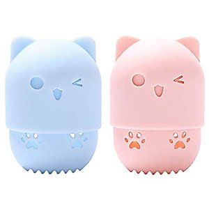 2 PCS Beauty Sponge Blender Container, TEOYALL Makeup Blender Sponge Holder Washable Reusable Protective Carrying Case (Pink/Blue)