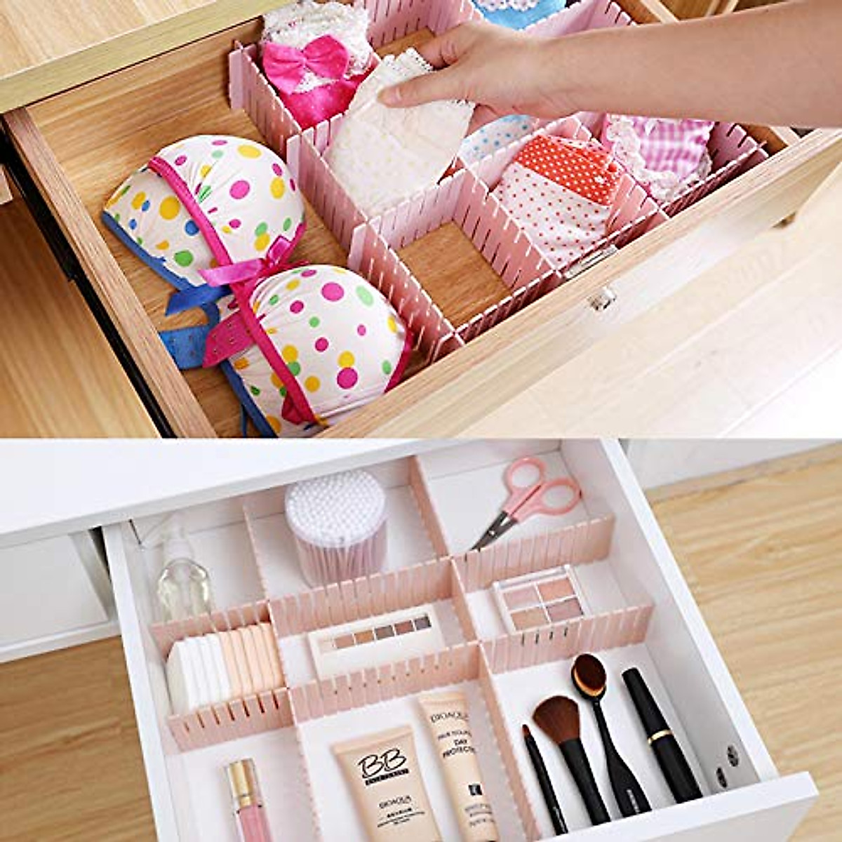 SING F LTD 12pcs Adjustable DIY Grid Clapboard Divider Drawer Closet Storage Organizer Home Storage 37x7cm Pink