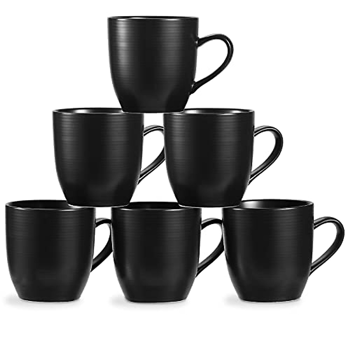 ONEMORE Coffee Mugs Set of 6, 16 oz Ceramic Mug with Handle for Tea Cocoa Milk Juice Latte Cappuccino, Large Coffee Cups for Men Women Home or Office Use Dishwasher & Microwave Safe, Black