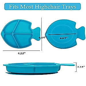 NICINGU Suction Plate for Baby,Silicone Plates for Toddler Kids Feeding Supplies Fits Most Highchair,BPA Free Dishwasher Microwave Safe-Blue Fish