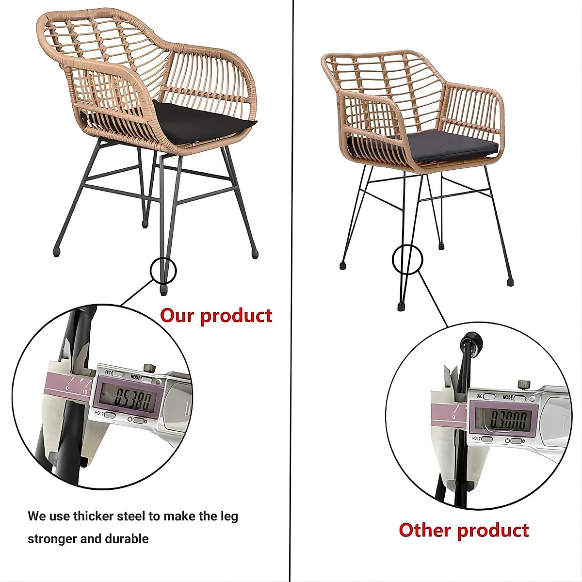 Tappio 3 Piece Outdoor Wicker Furniture Patio Bistro Set, Balcony Furniture Rattan Conversation Sets, Outdoor Patio Chairs Set for Porch Poolside Garden, Black