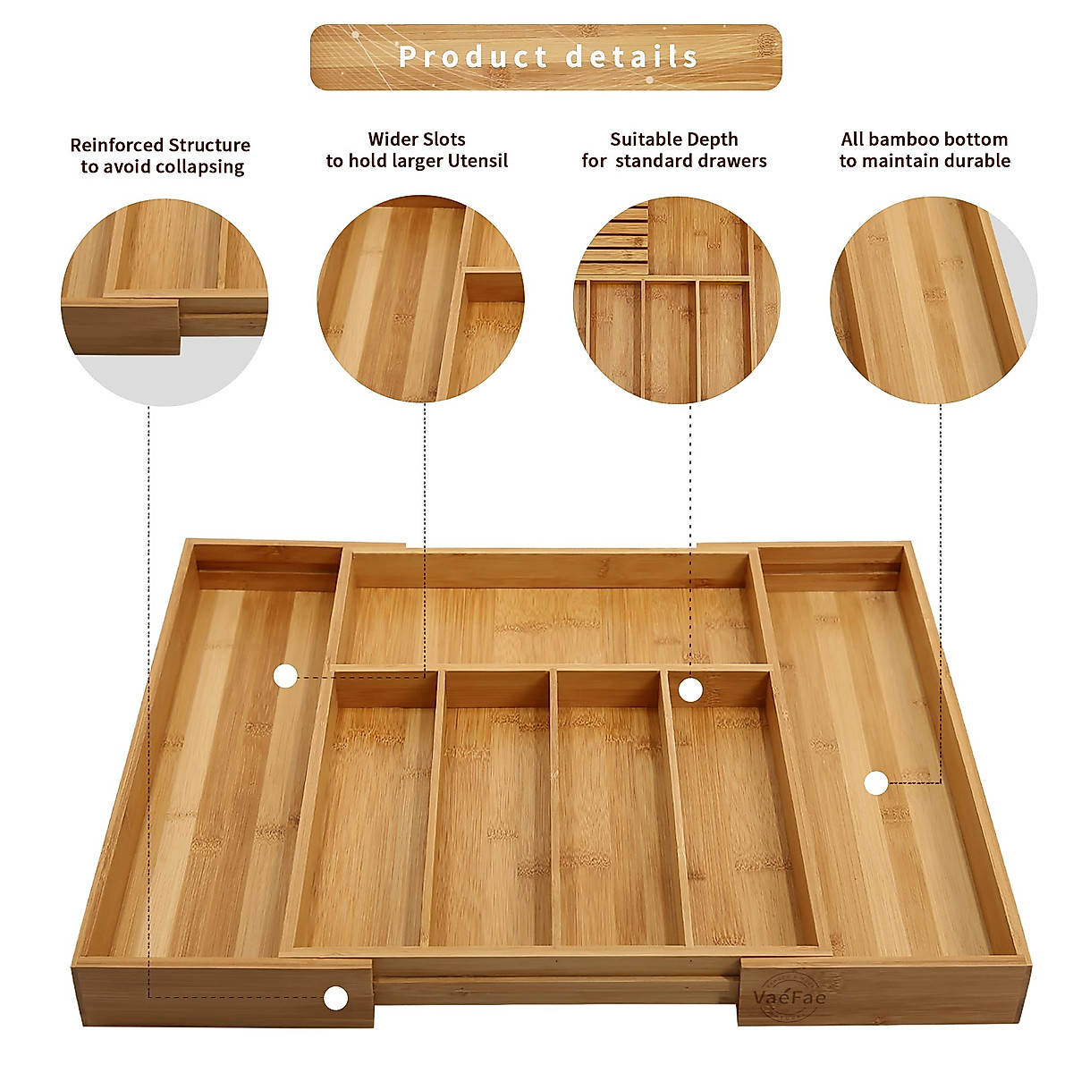 VaeFae Bamboo Knife Organizer, Kitchen Knife Storage