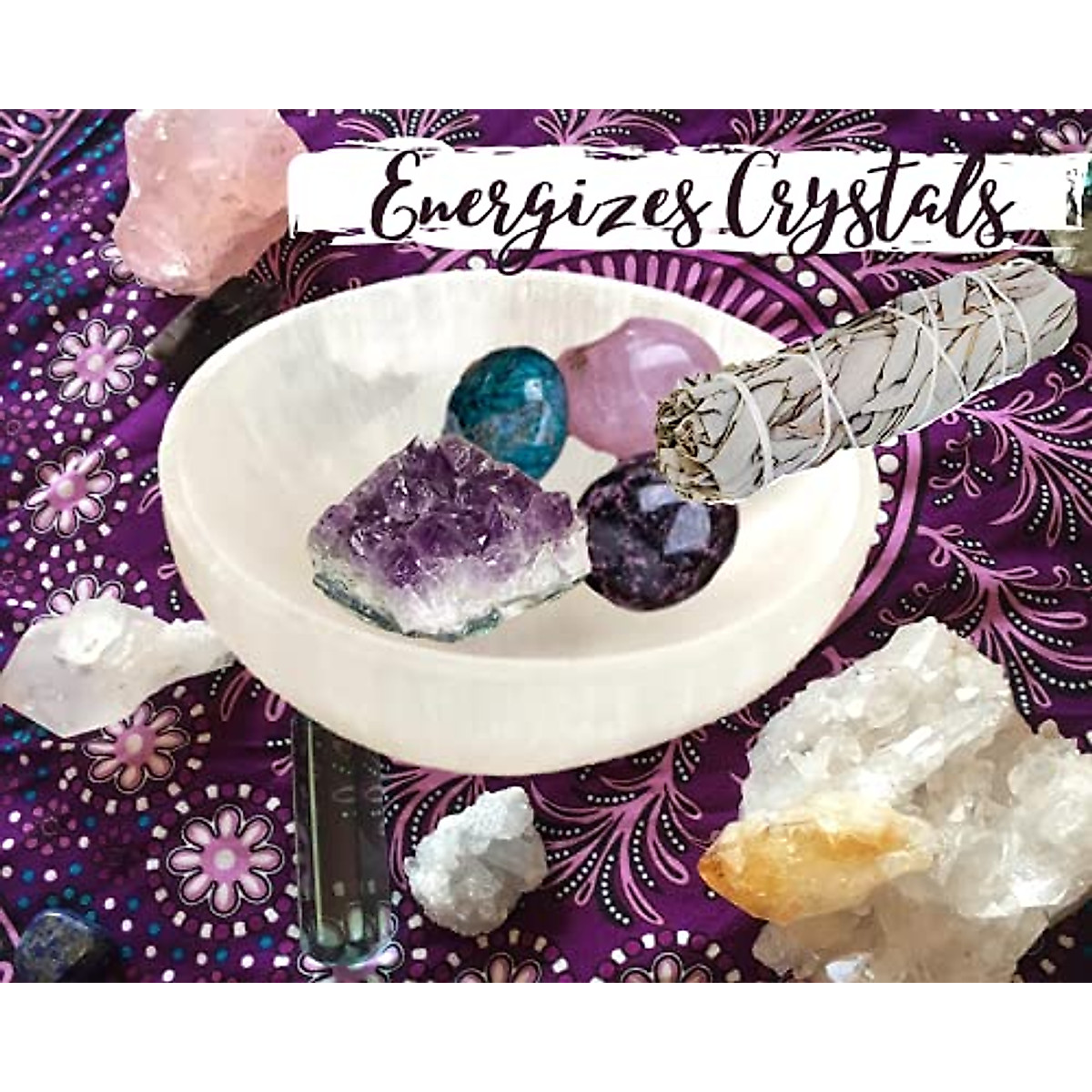 Worldly Finds Selenite Crystal Smudge Bowl, Polished Thickly Hand-Carved, Moroccan Crystal Holder to Charge, Cleanse Crystals, Charging, Smudging Bowl, Spiritual Gifts, Wicca Supplies (4" Large)