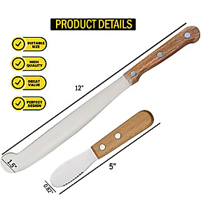 Performore 2PCS Spreader Knives, 12” Peanut Butter Knife that Works Great with Jars and 5” Short Spreading Knife, Stainless Steel Spatulas with Wooden Handle Spreader Set
