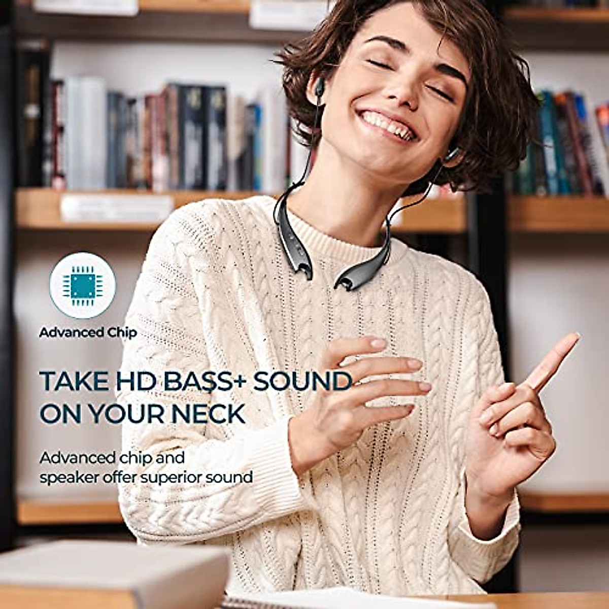 Redzoo Neckband Headphones, Around The Neck Bluetooth Headphones w/Noise Cancelling Microphone, Bluetooth Headset w/ 22hrs Playtime, Neck Earphones Stereo Bass, for Music, Conference, Video, Call