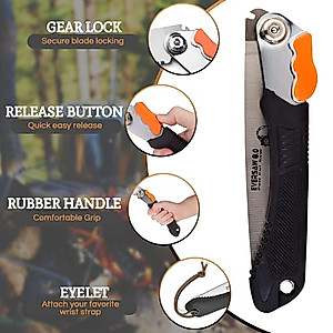 EverSaw Folding Hand Saw Camp Saw 8" Folding Saw - Pruning Saws for Tree Trimming Garden Saw – Rugged Camping Saw for Wood Cutter Trail Clearing Tree Limb Saw - Bone Saw for Hunting