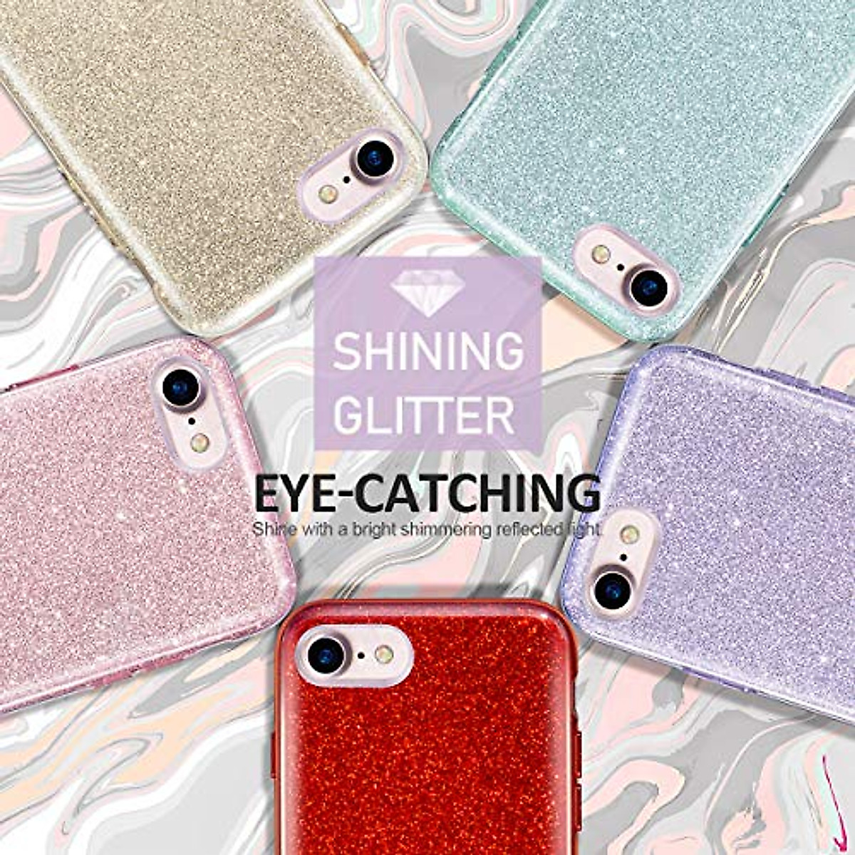 MATEPROX iPhone Se 2022 case,iPhone SE 2020 case,iPhone 8 case,iPhone 7 Glitter Bling Sparkle Cute Girls Women Protective Case for 4.7" iPhone 7/8/SE (Pink)