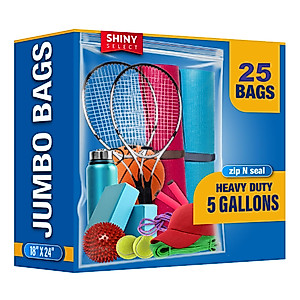 [PACK OF 25] Extra X-Large Big 5 Gallon Storage Bags For Food Prep, Travel, Organization, Moving or Storage, 2 Mil. Thick, 18" x 24",